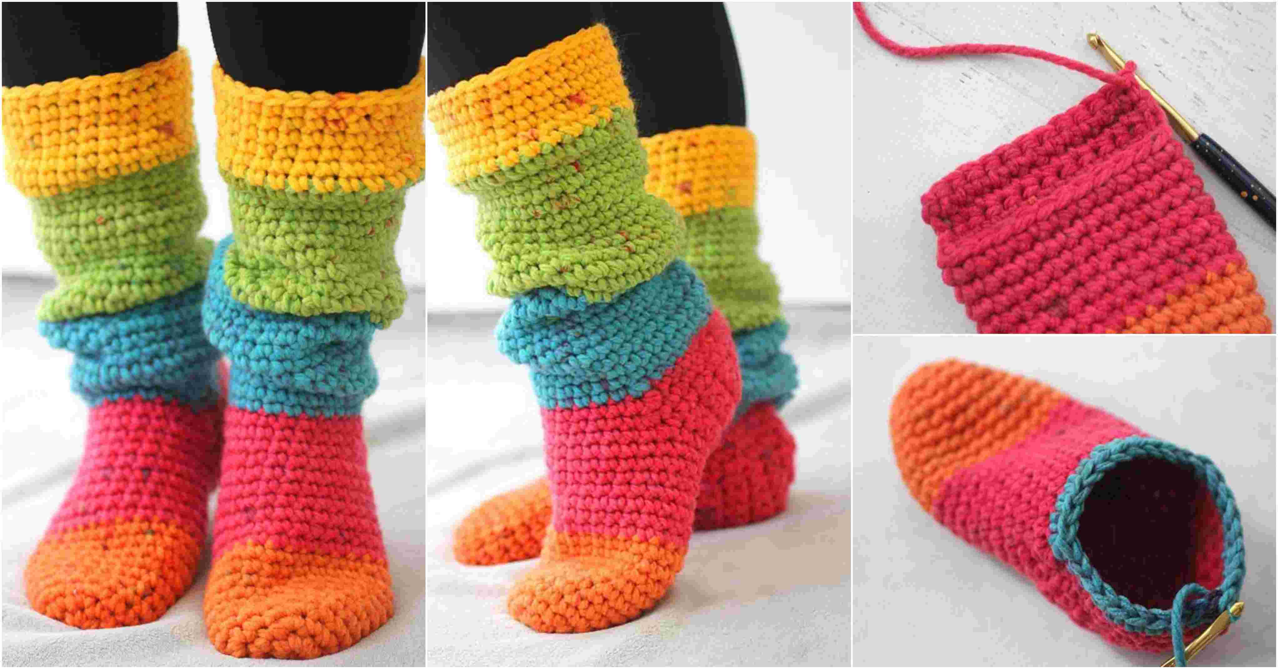Crochet Slouchy Slipper Socks