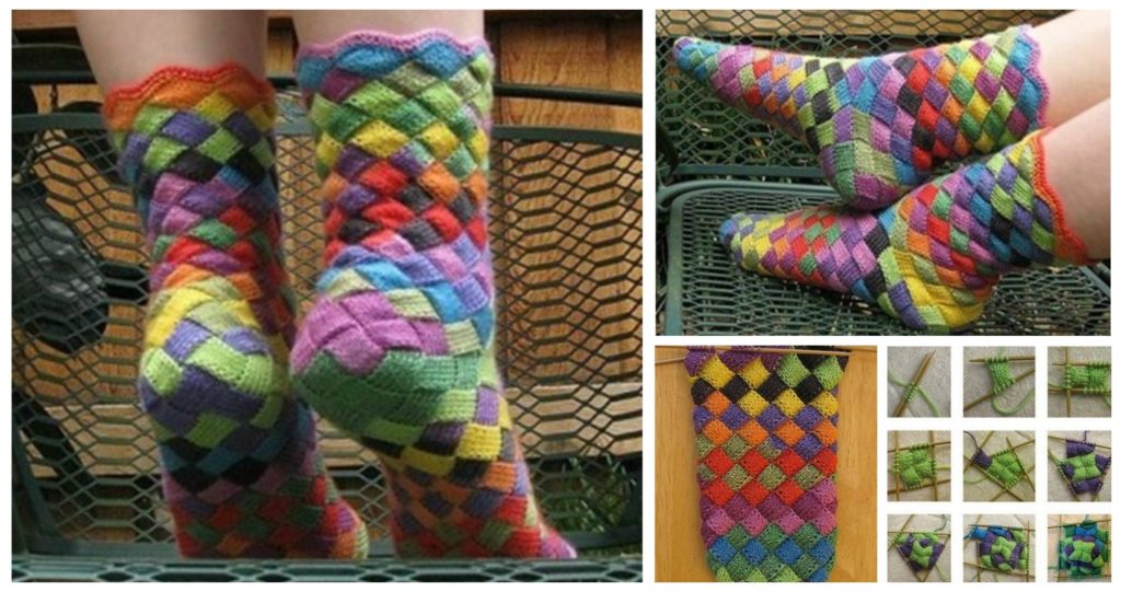 Knit Rainbow Patch Socks