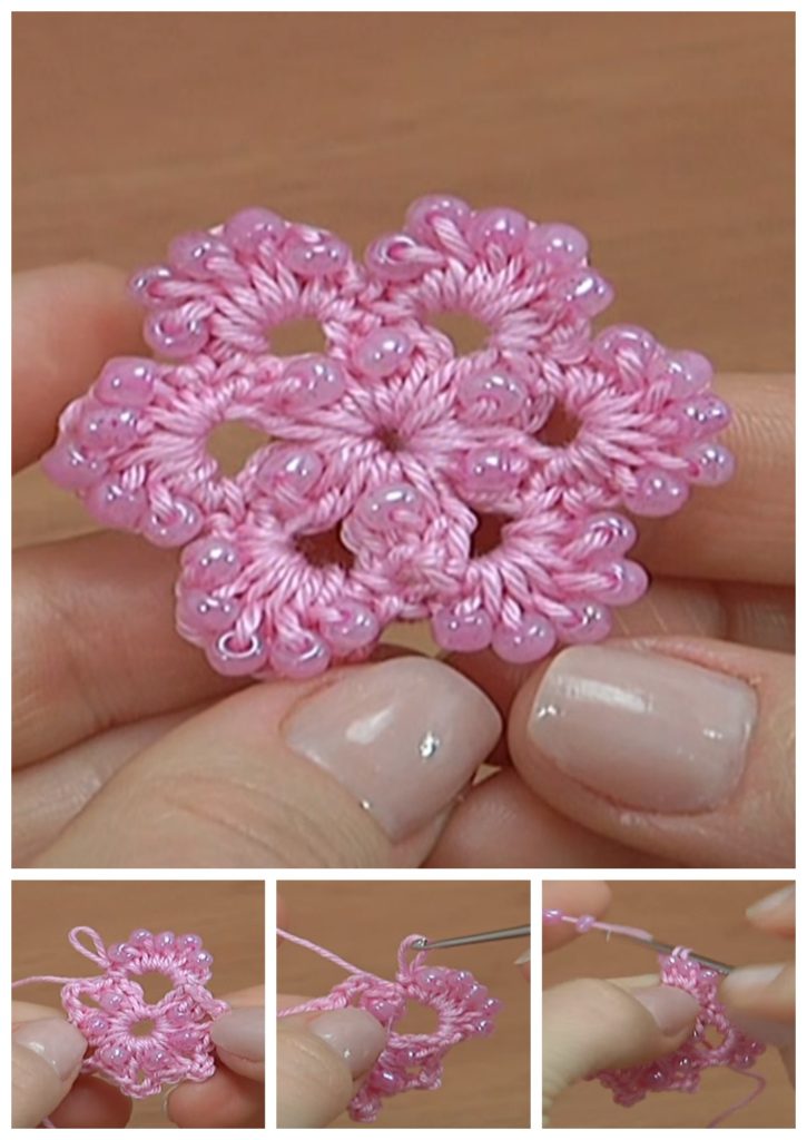 Crochet Small Beaded Petal Flower - Pretty Ideas