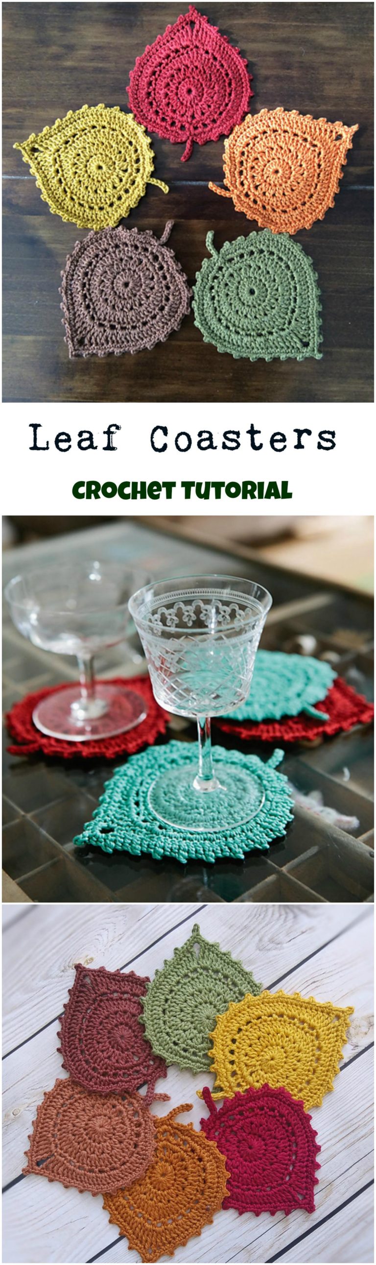 crochet leaf coasters - Pretty Ideas