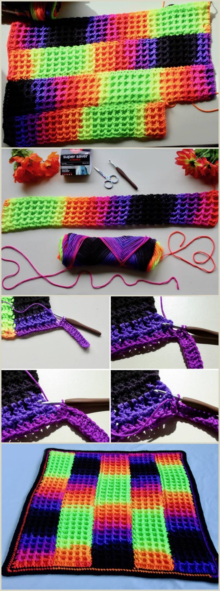 Crochet Waffle Stripes Rug